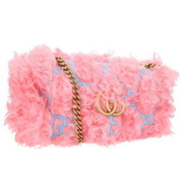 Gucci | Bags | Gucci Gg Marmont Fur Chain Shoulder Bag Pink X Blue | Poshmark